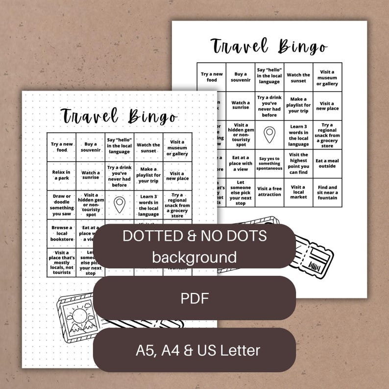 Travel Bingo Game Printable Travel Game Travel Challenge Bullet Planner ...