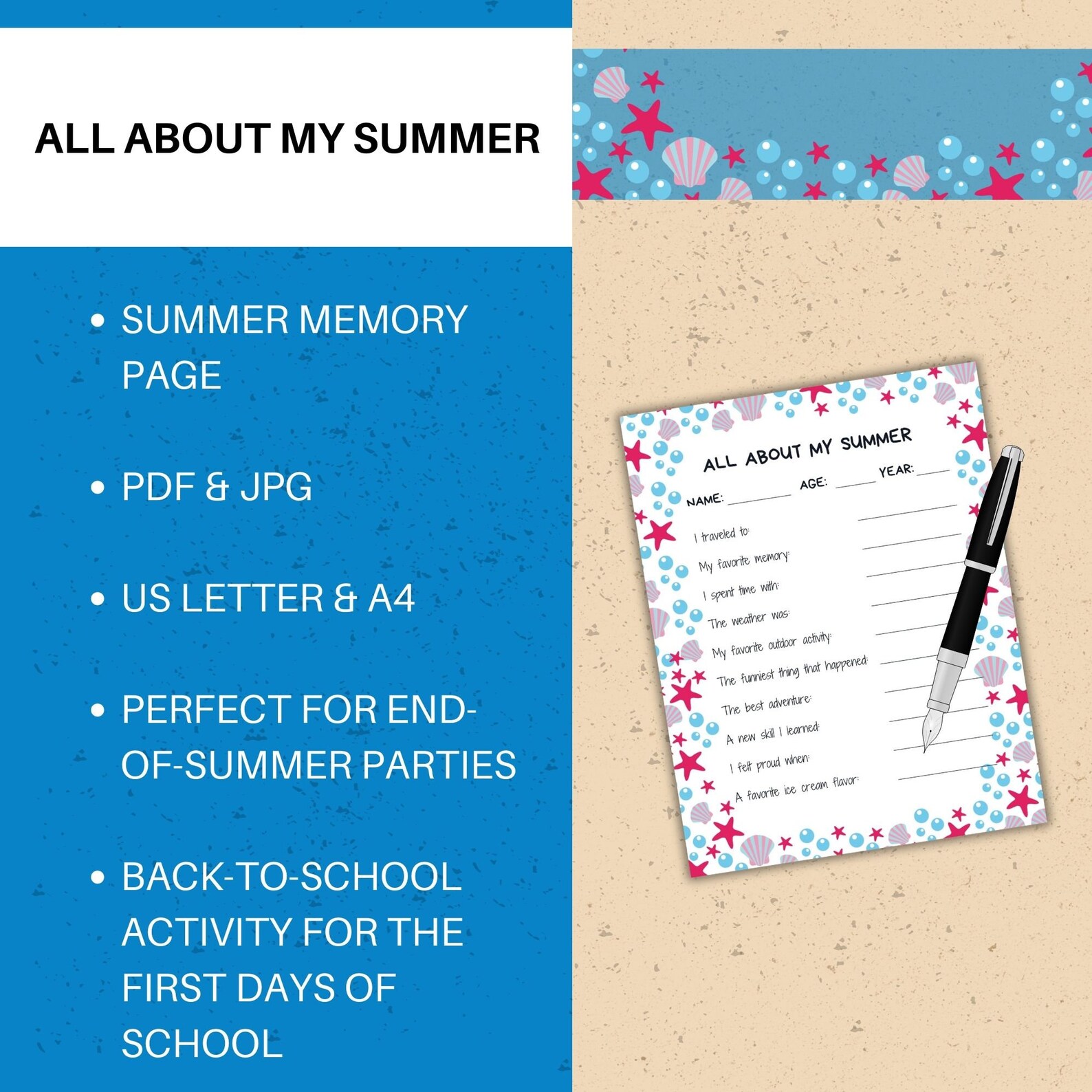 All About My Summer Holiday Worksheet Summer Memory Page All About My ...