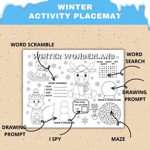 Winter Activity Placemat for Kids: Coloring Page, Party Game (digital ...