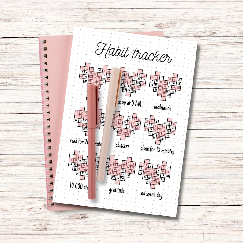 Heart Habit Tracker: February Journal Page Printable Planner PDF - Etsy
