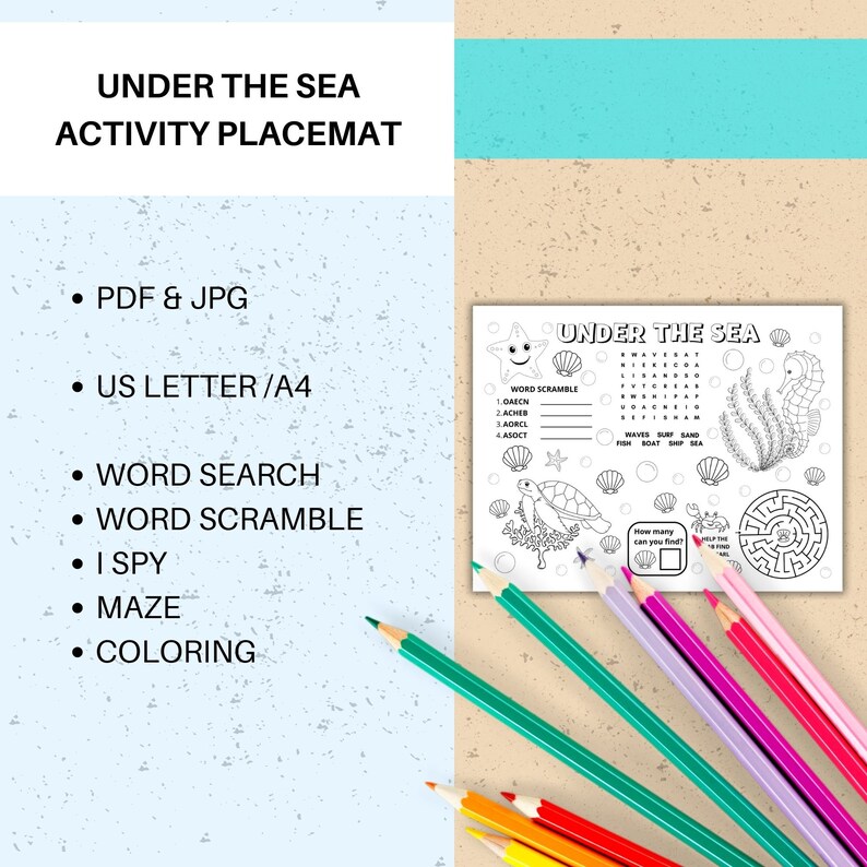 Under the Sea Activity Sheet Printable Ocean Activity Placemat Summer ...