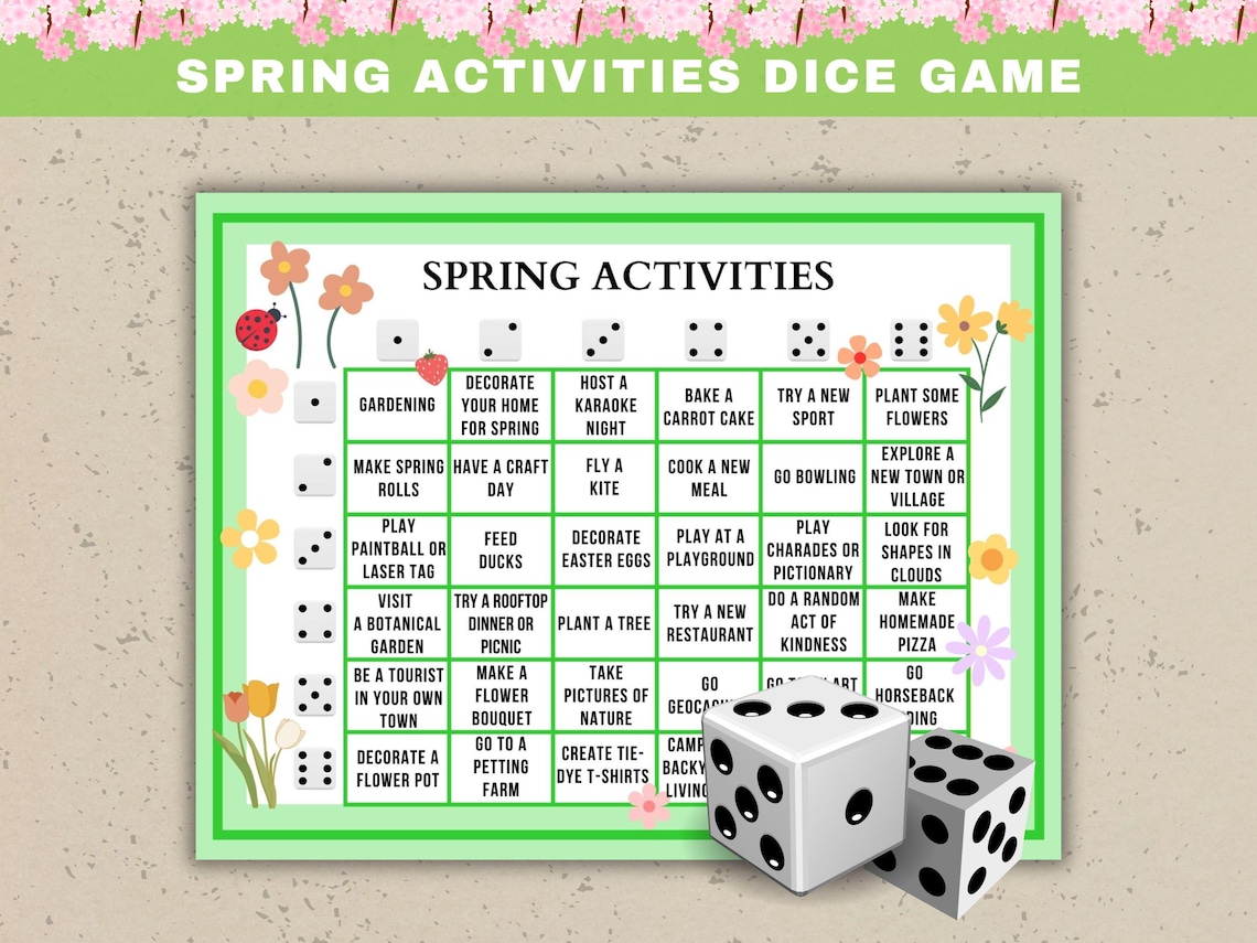Spring Activities Dice Game Printable Spring Bucketlist I'm Bored Jar ...
