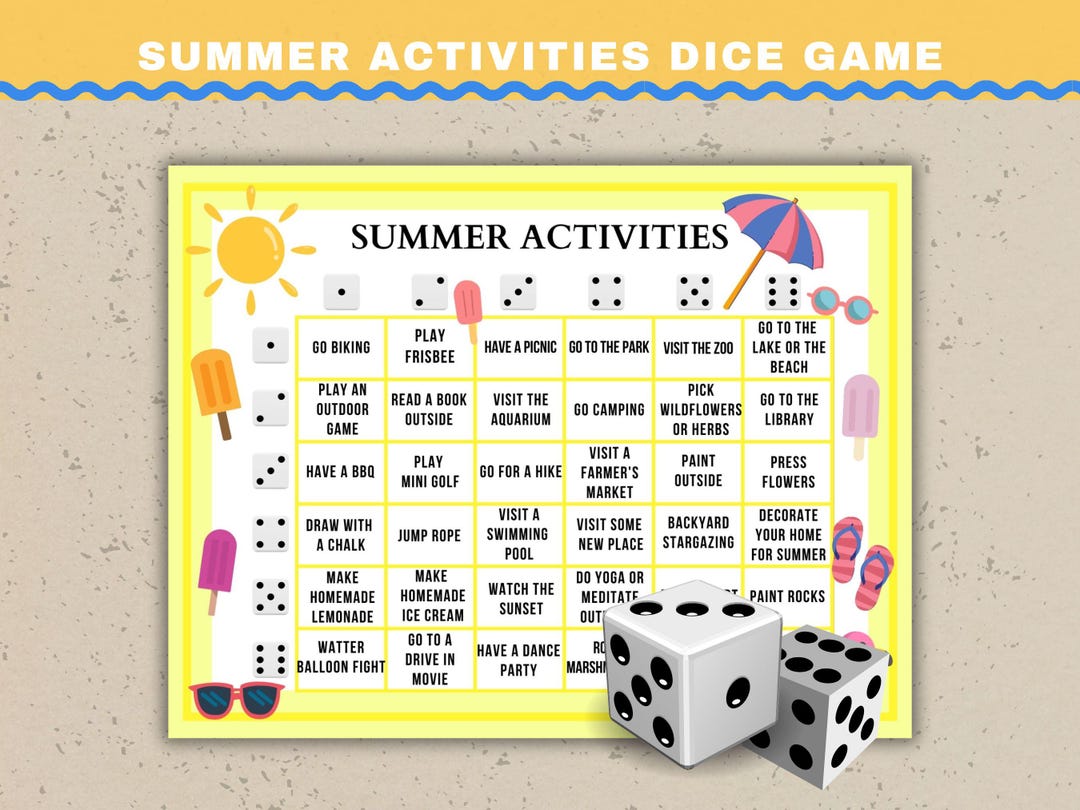 Summer Activities Dice Game Printable Summer Bucket List I'm Bored Jar ...