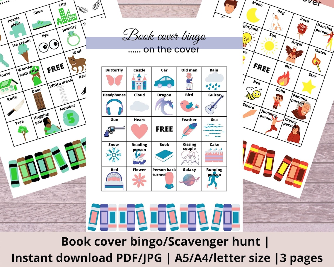 Book Cover Bingo, Book Scavenger Hunt for Kids and Adults, Reading ...
