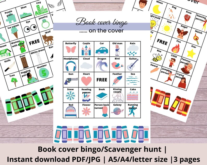 Book Cover Bingo, Book Scavenger Hunt for Kids and Adults, Reading ...