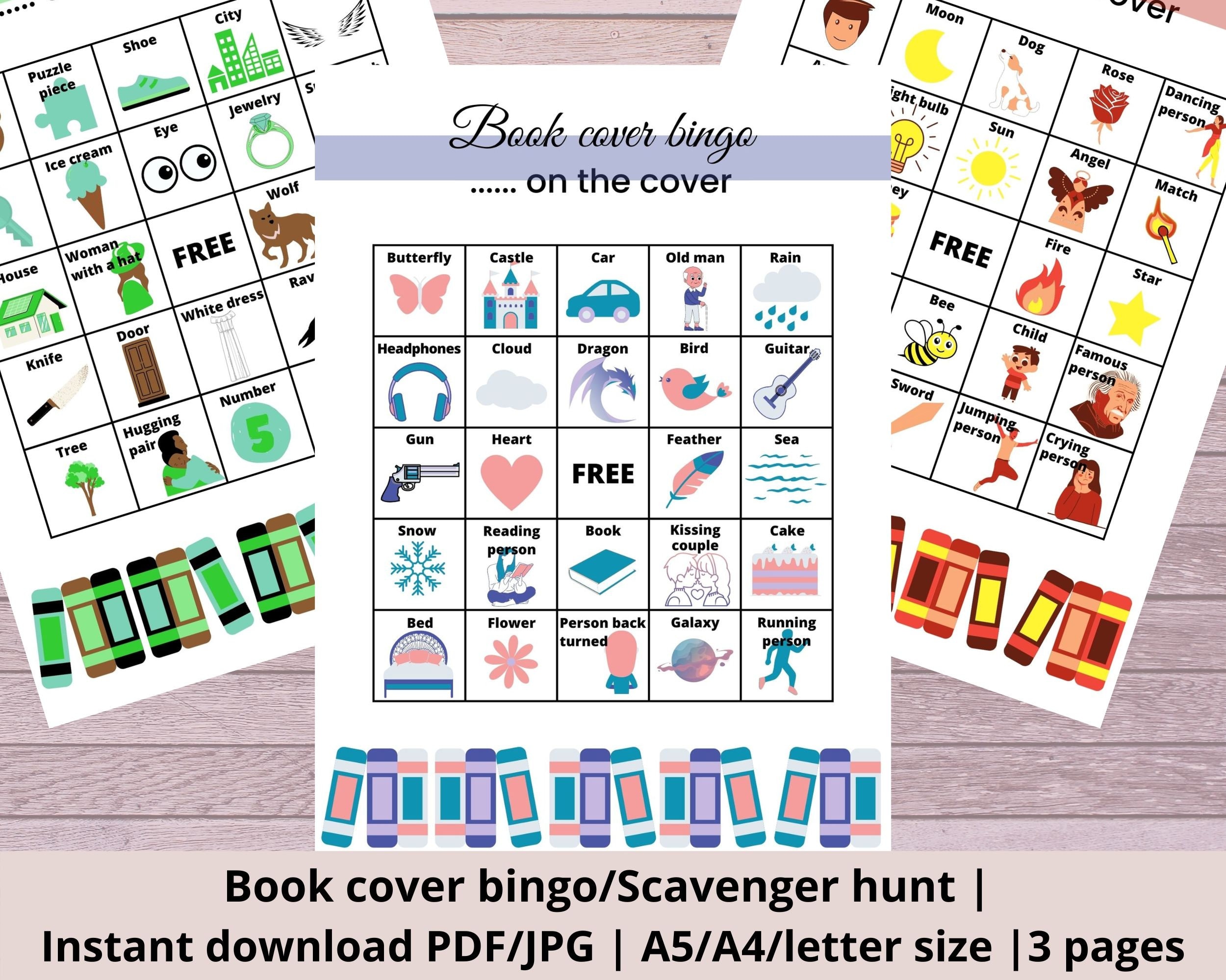 Book Cover Bingo, Book Scavenger Hunt for Kids and Adults, Reading ...