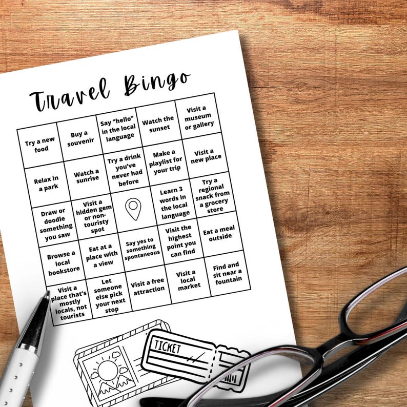 Travel Bingo Game Printable Travel Game Travel Challenge Bullet Planner ...