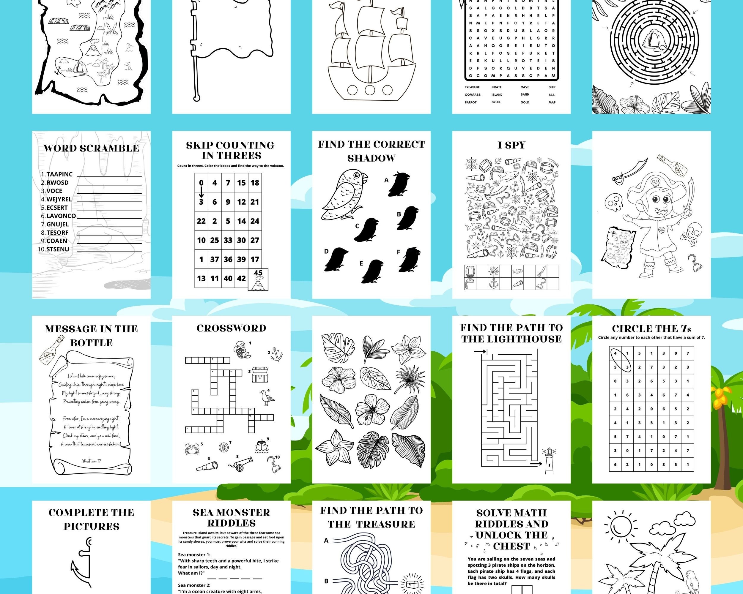 Pirate Activity Book Printable Treasure Island Activity Pages for Kids ...