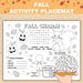 Fall Activity Placemat Autumn Activity Sheet Printable Fall Coloring ...