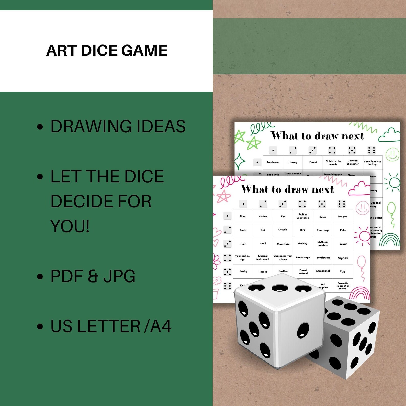 Art Dice Game Printable - Drawing Practice Prompts, Daily Drawing ...