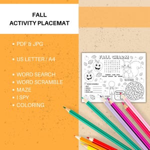 Fall Activity Placemat Autumn Activity Sheet Printable Fall Coloring ...