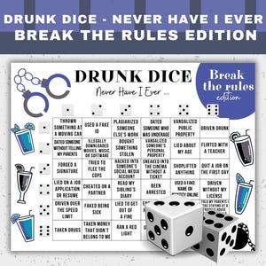 Drunk Dice Never Have I Ever Break the Rules Questions Printable ...