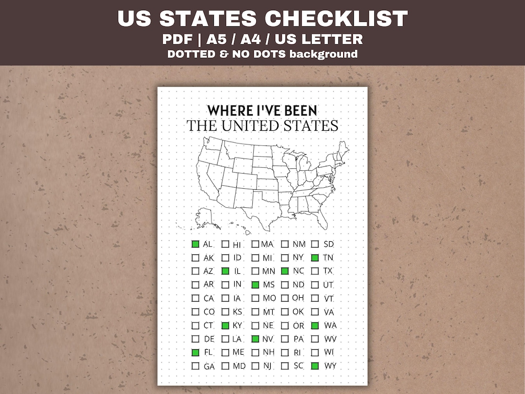 50 States Checklist Printable United States Map US States Travel ...