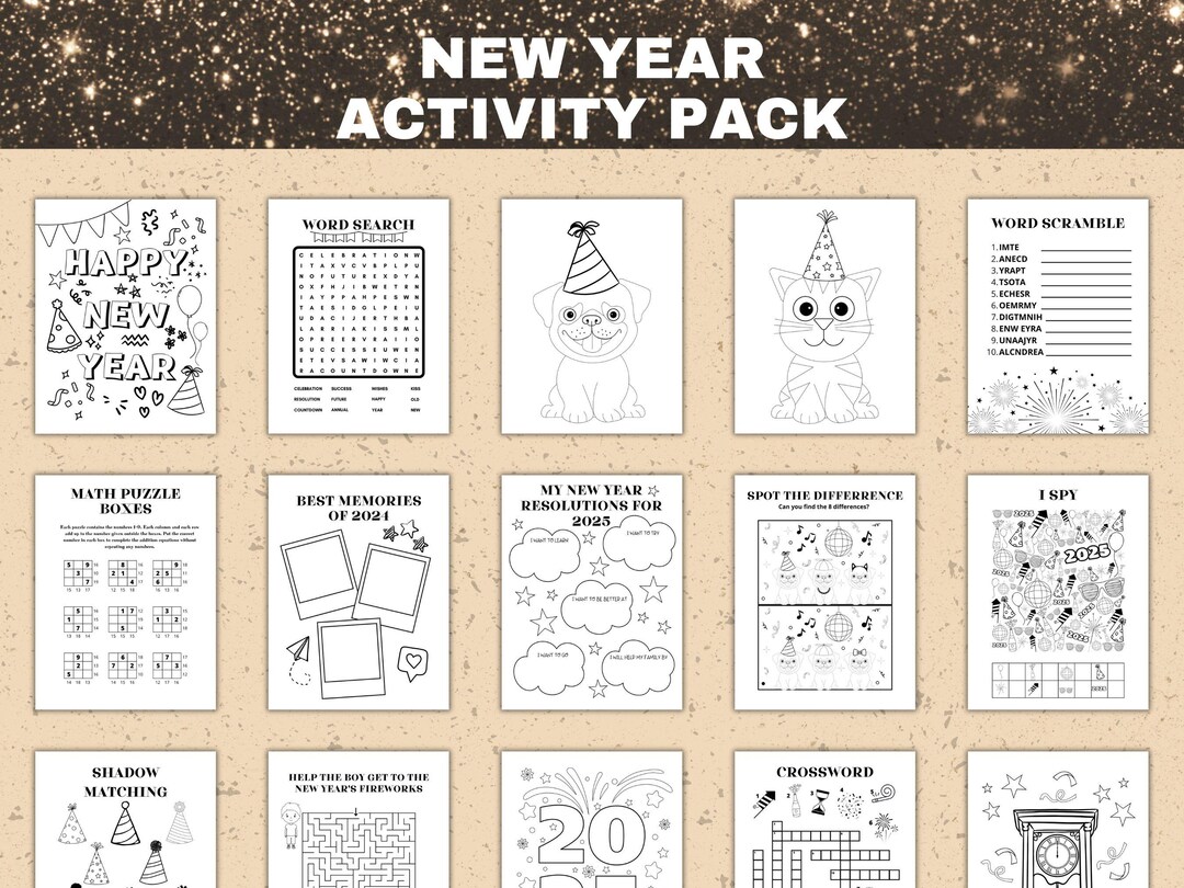 New Year Activity Pages for Kids New Years Eve Activity Book Printable ...