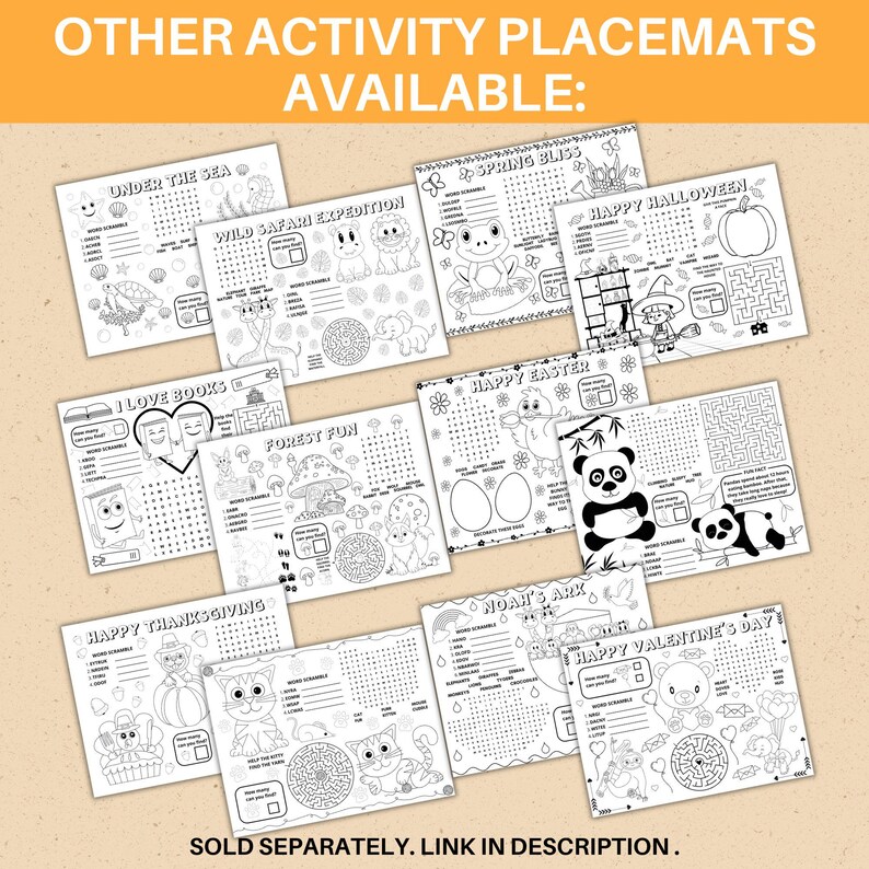 Fall Activity Placemat Autumn Activity Sheet Printable Fall Coloring ...