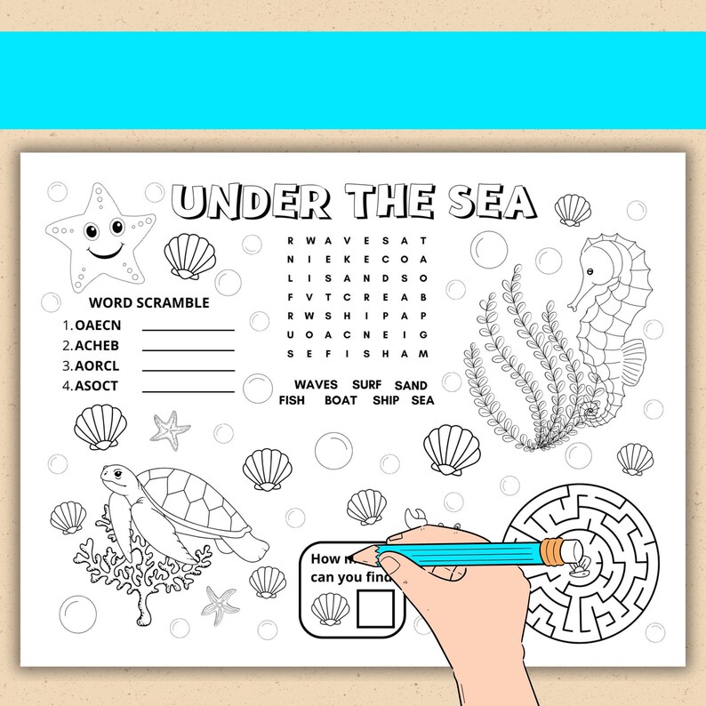Under the Sea Activity Sheet Printable Ocean Activity Placemat Summer ...