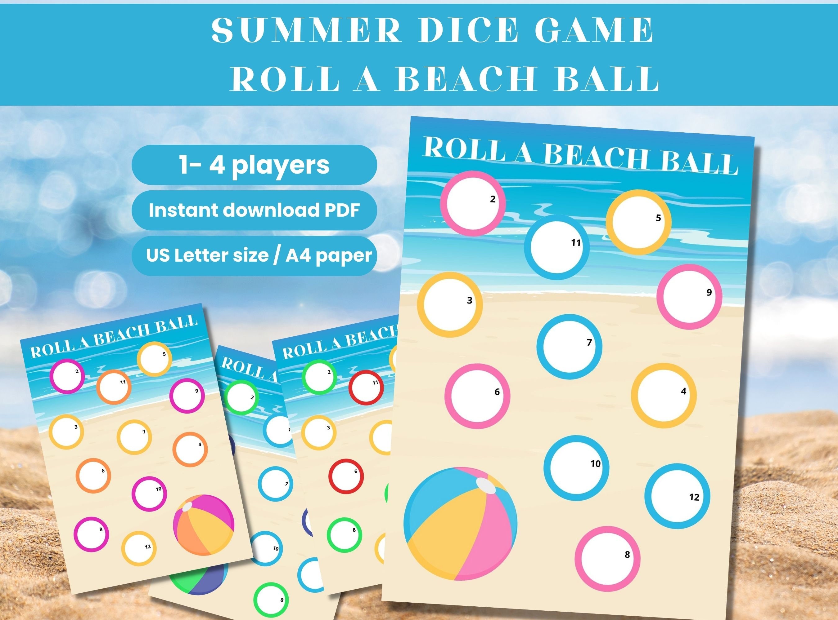 Summer Dice Game for Kids Printable: Roll a Beach Ball (PDF) - Etsy