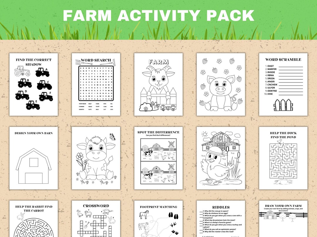 Farm Activity Book Printable Farm Animals Activity Pack Farm Birthday ...