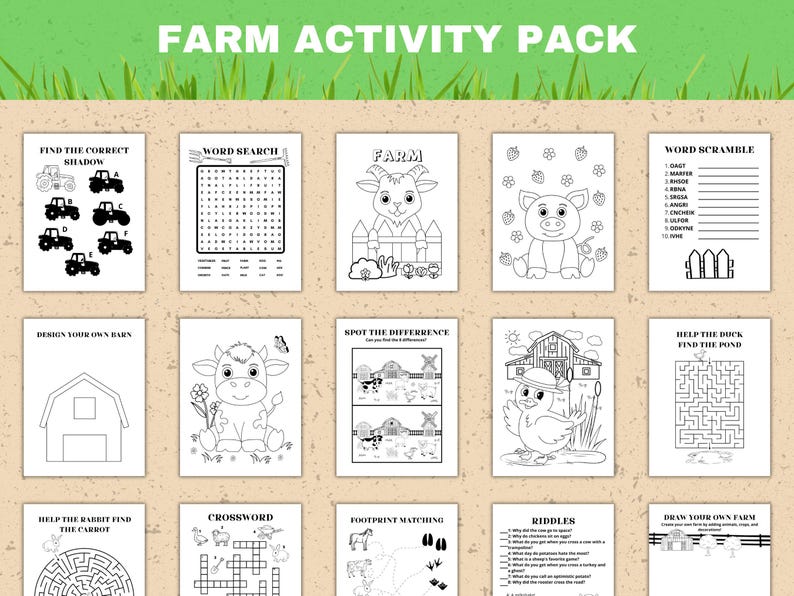 Farm Activity Book Printable Farm Animals Activity Pack Farm Birthday ...