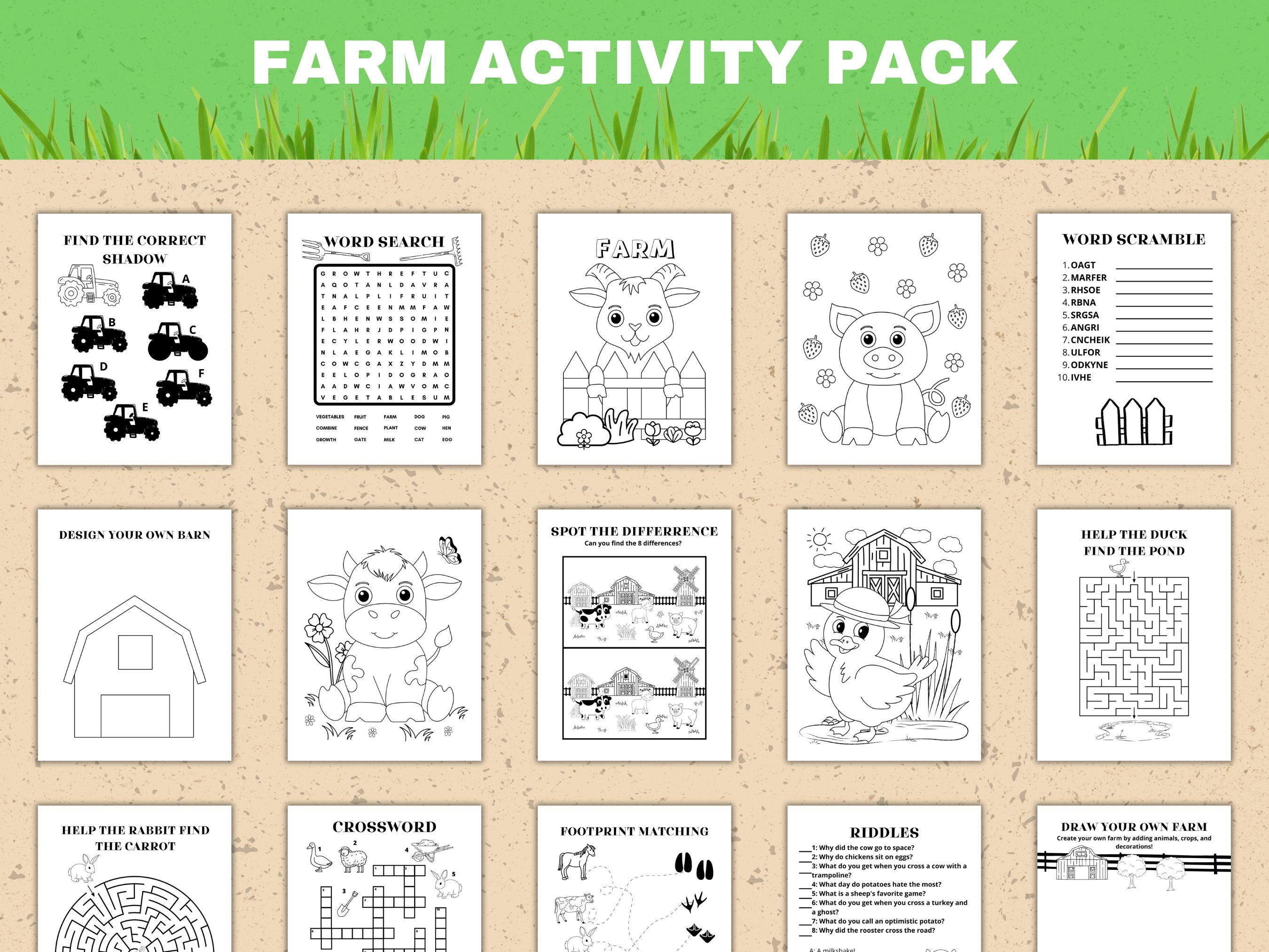 Farm Activity Book Printable Farm Animals Activity Pack Farm Birthday ...