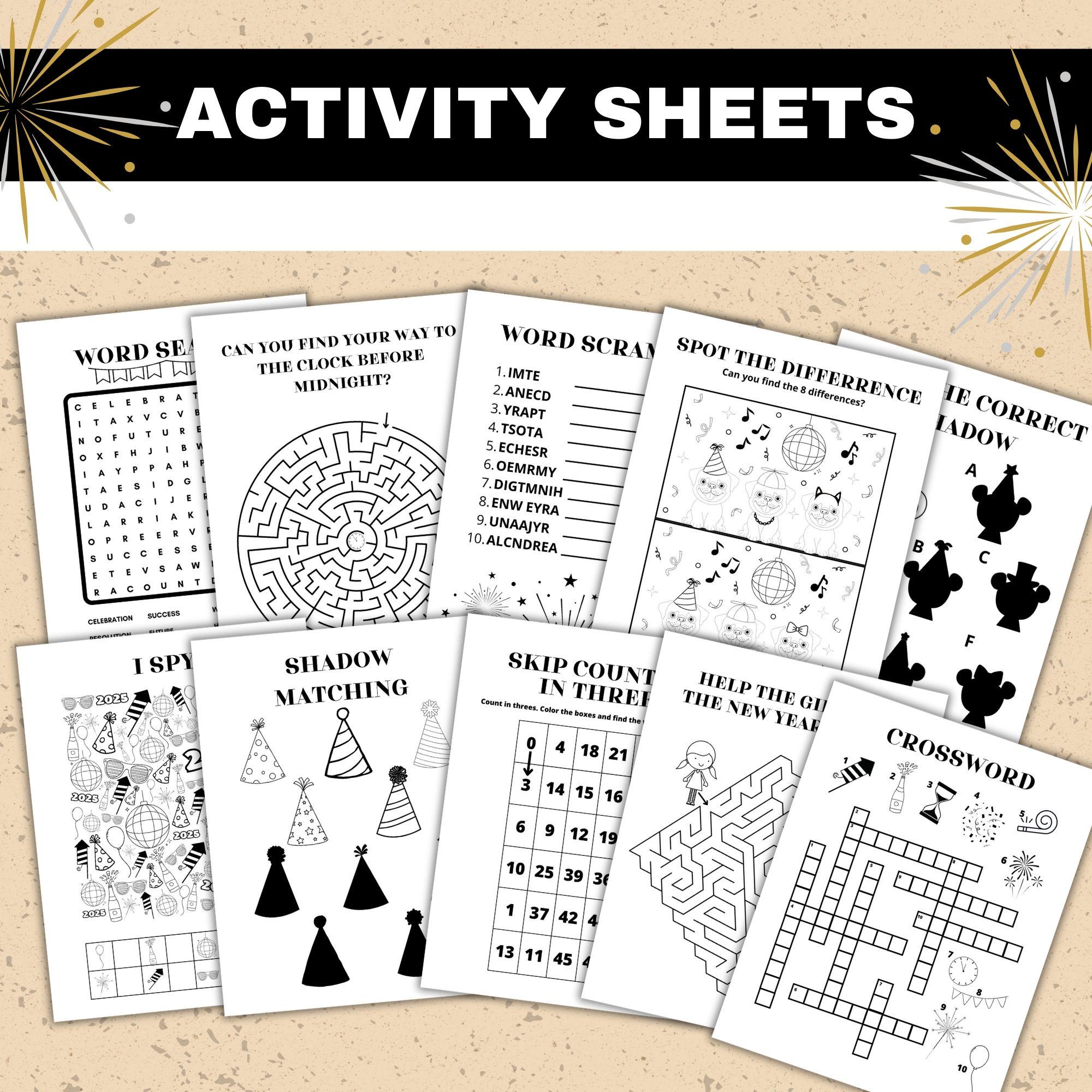 New Year Activity Pages for Kids New Years Eve Activity Book Printable ...