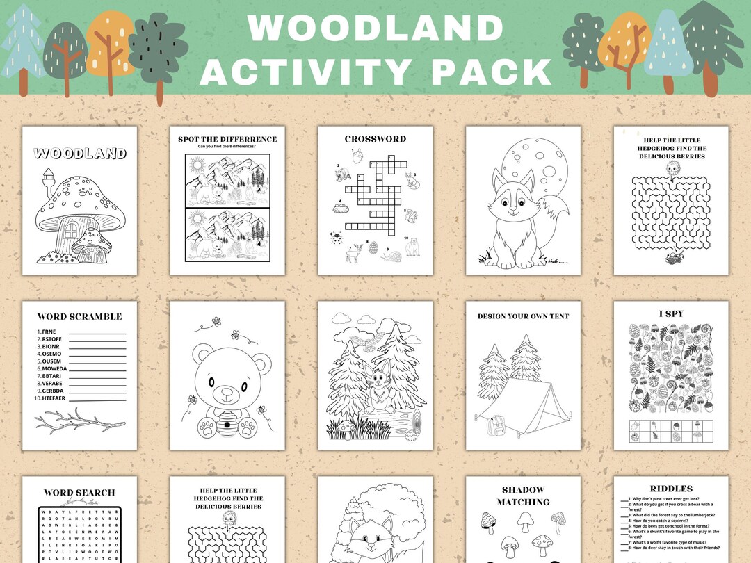 Woodland Activity Sheet Printable Woodland Birthday Party Favor Forest ...