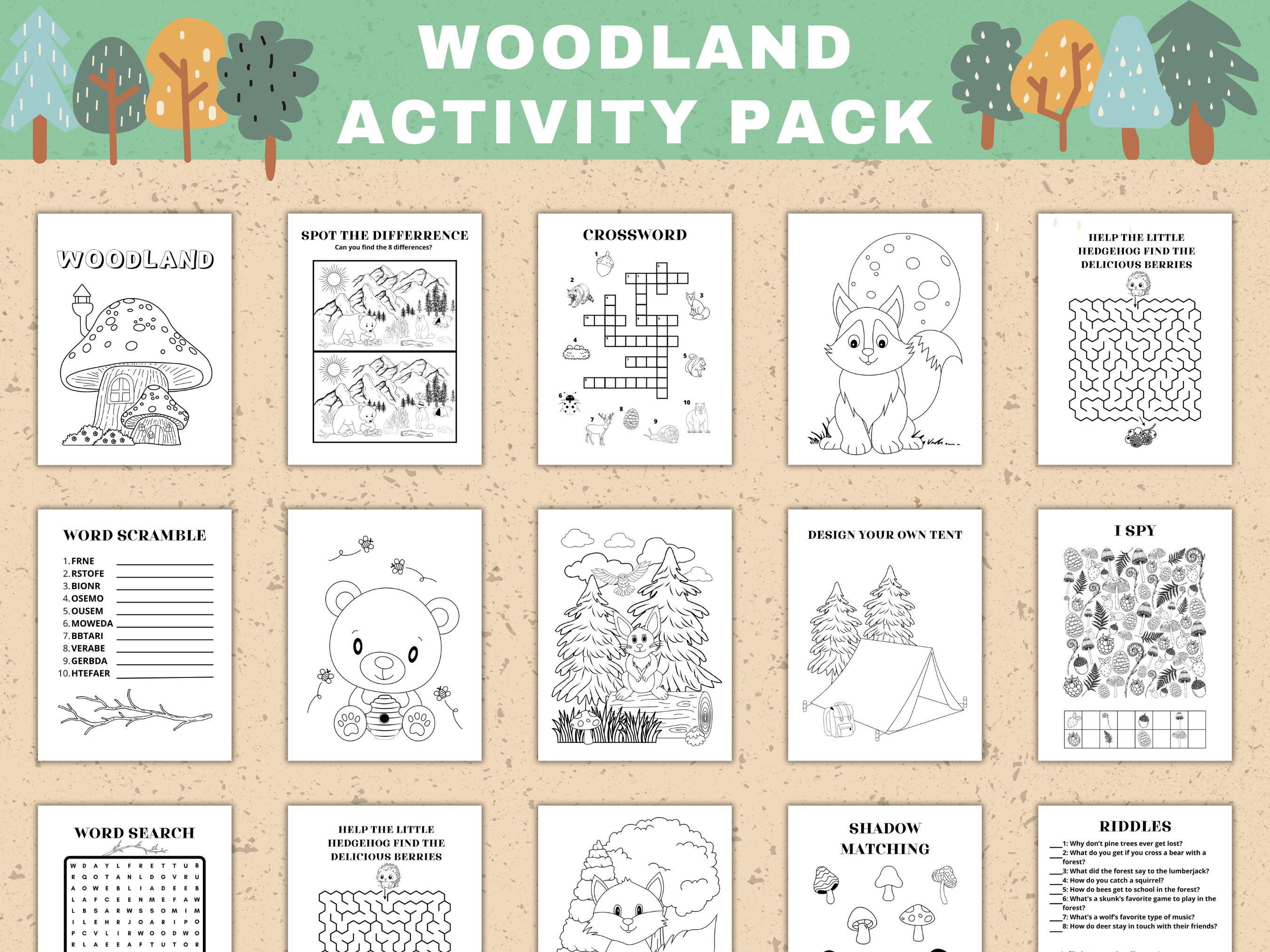 Woodland Activity Sheet Printable Woodland Birthday Party Favor Forest ...