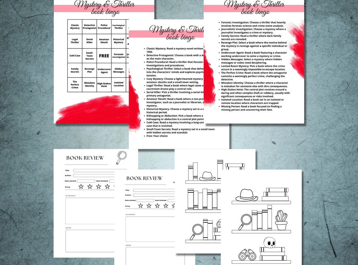Mystery Thriller Book Bingo, Mystery Thriller Book Challange, Book ...