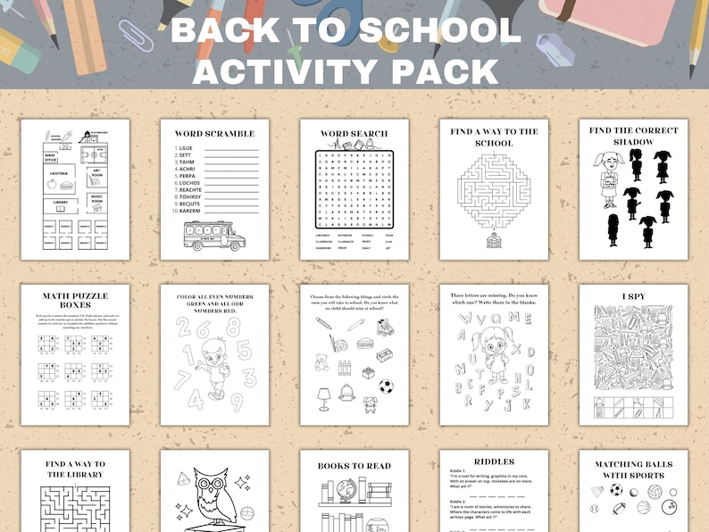 Back to School Activity Pack: Printable Kids Games (PDF Download) - Etsy
