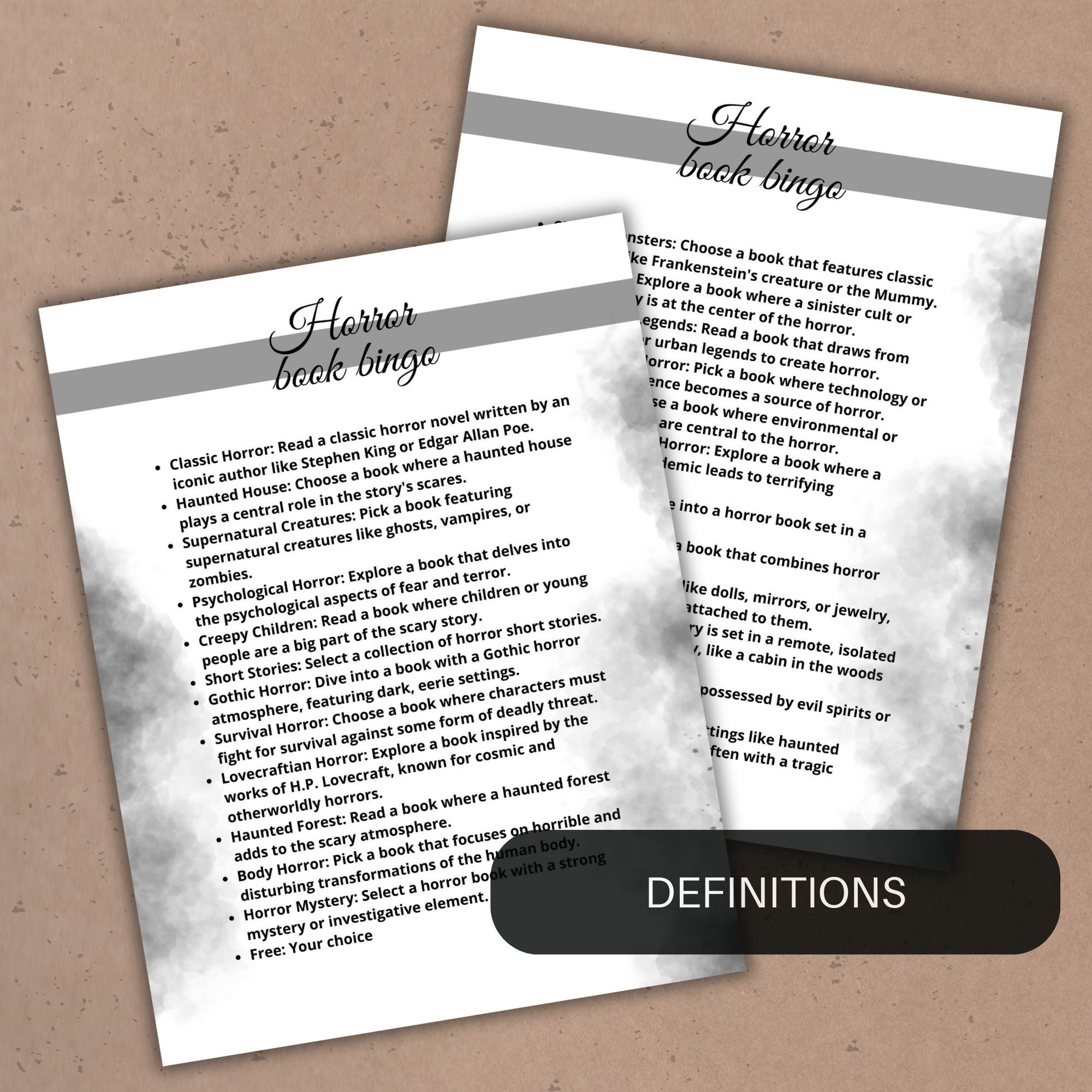 Horror Book Bingo Printable Horror Reading Challenge Horror Bookshelf ...