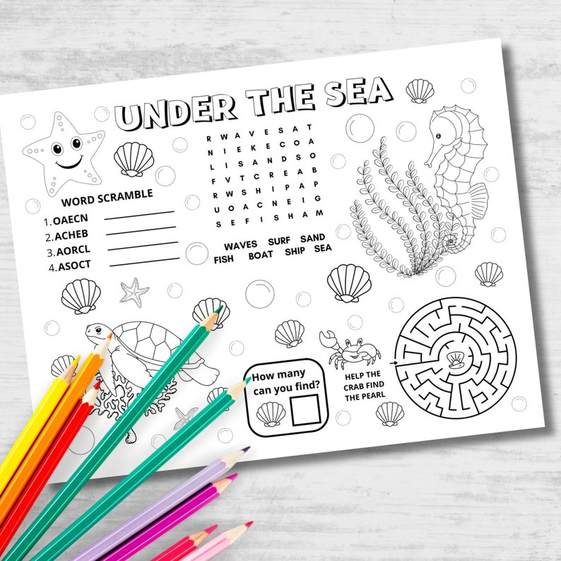 Under the Sea Activity Sheet Printable Ocean Activity Placemat Summer ...