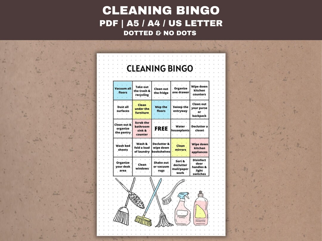 Cleaning Bingo Printable: Spring Cleaning Checklist (A4, A5, US Letter ...