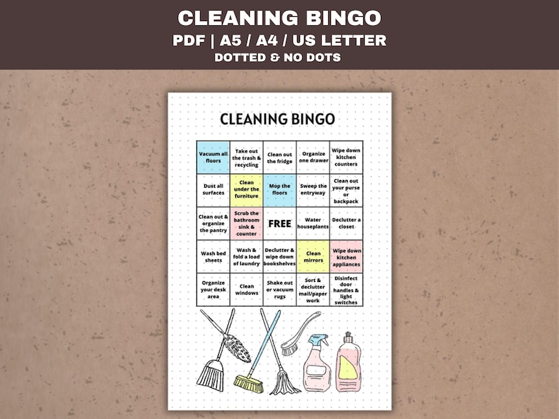 Cleaning Bingo Printable: Spring Cleaning Checklist (A4, A5, US Letter ...