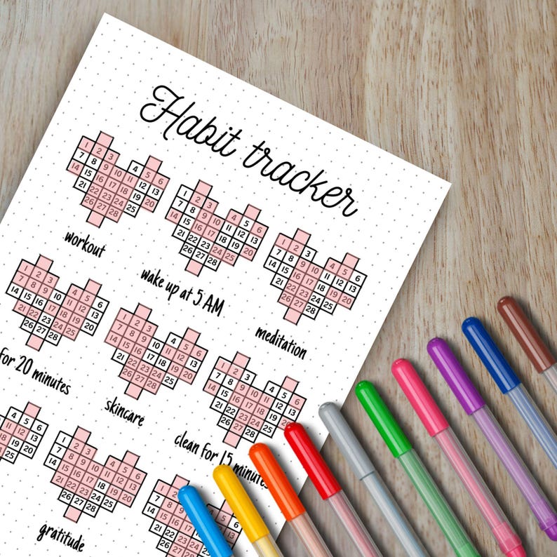 Heart Habit Tracker: February Journal Page Printable Planner PDF - Etsy