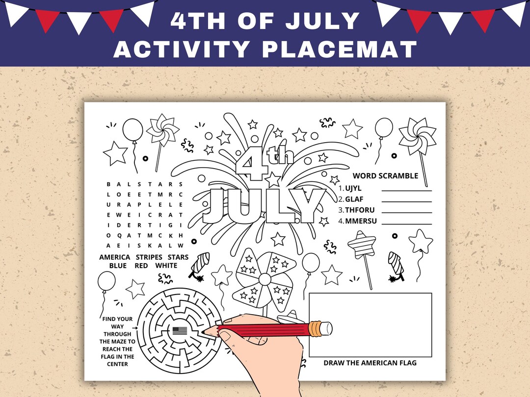 4th of July Game Independence Day Activity Placemat Fourth of July ...