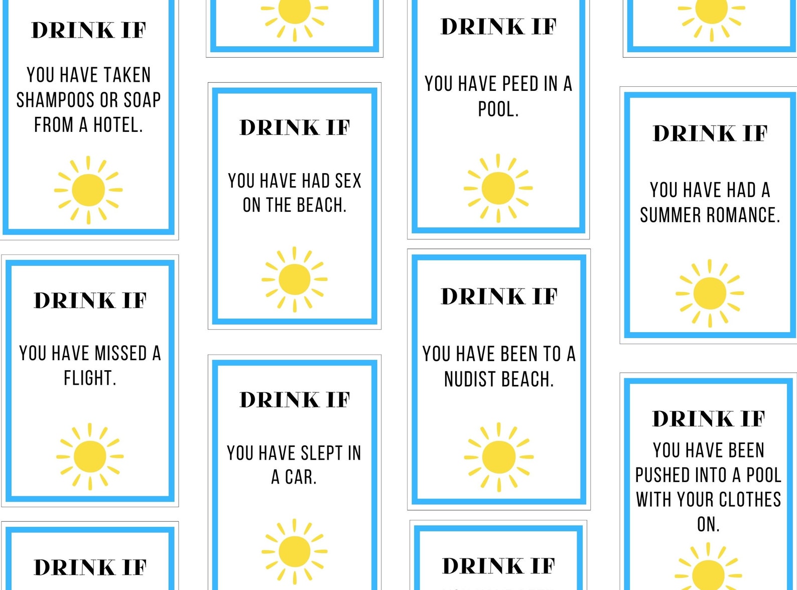 Drink If Cards Summer Printable Drinking Game Never Have I Ever Cards ...