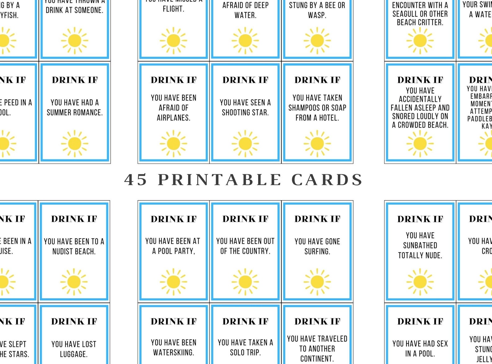 Drink If Cards Summer Printable Drinking Game Never Have I Ever Cards ...