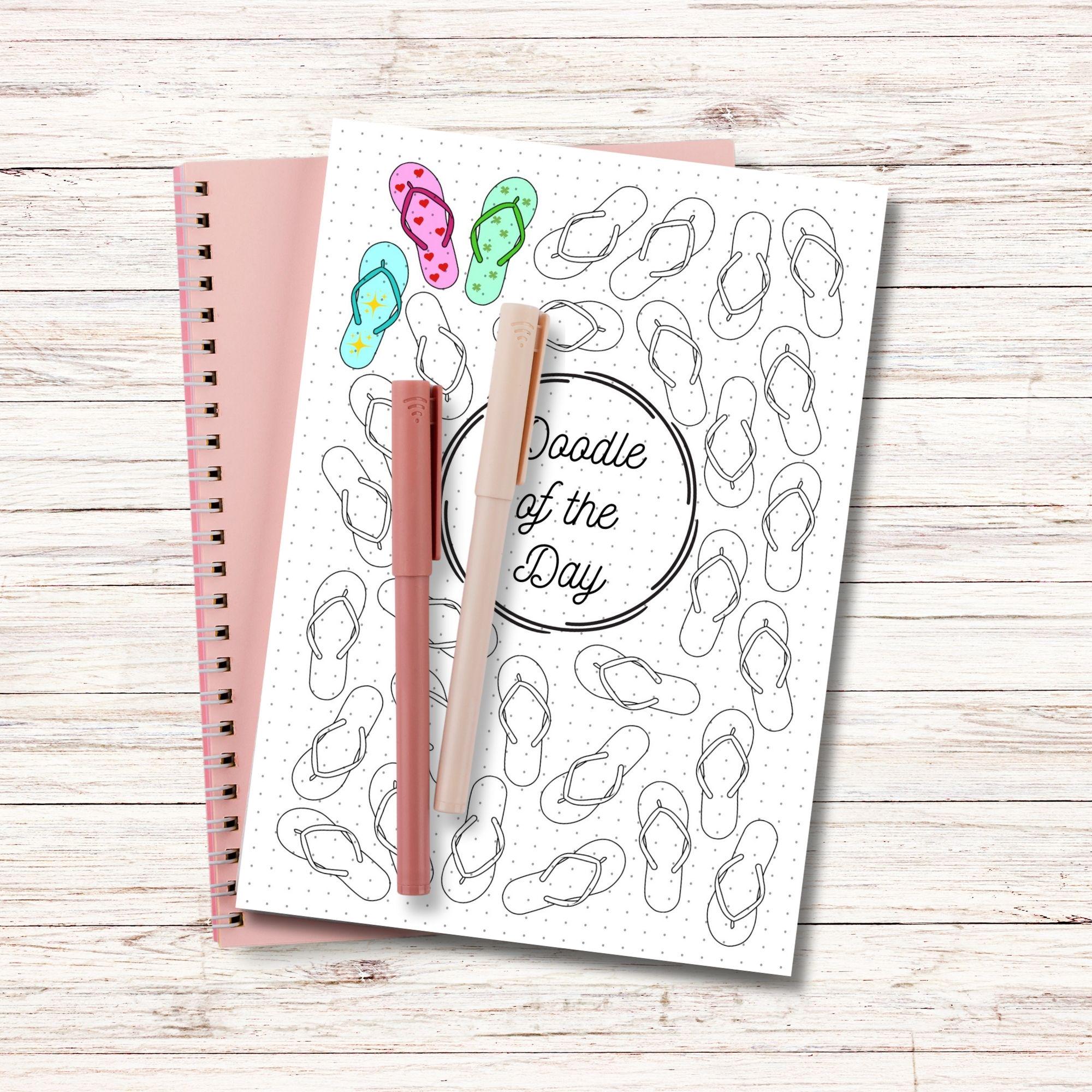 Doodle of the Day Flip-flop Printable Daily Drawing Bullet Planner Page ...