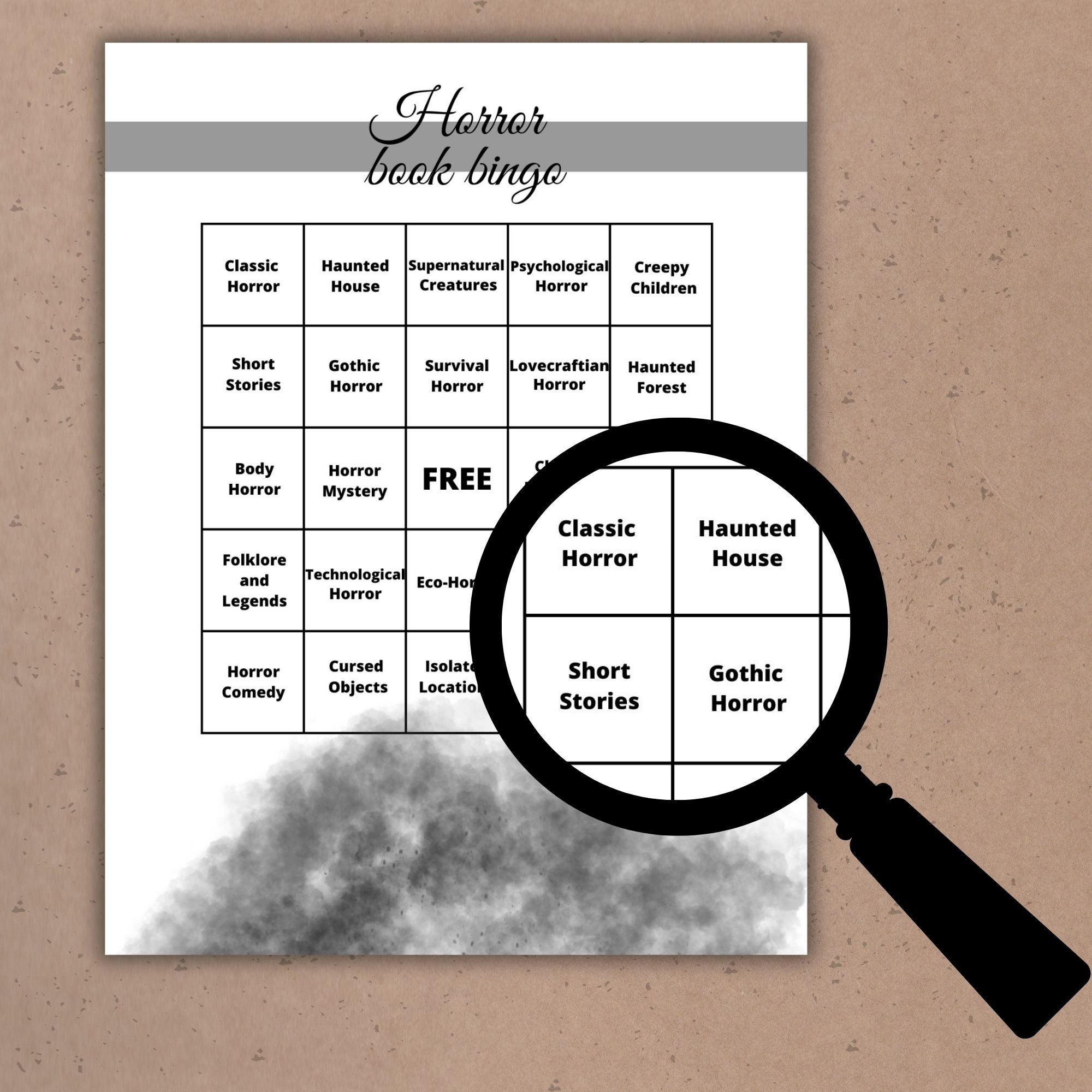 Horror Book Bingo Printable Horror Reading Challange Horror Bookshelf ...