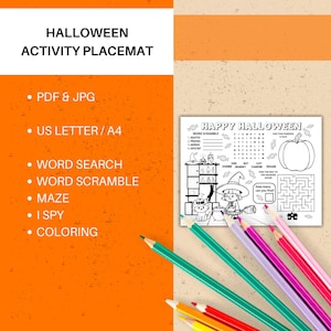 Halloween Activity Placemat Printable Halloween Kids Activity Sheet ...