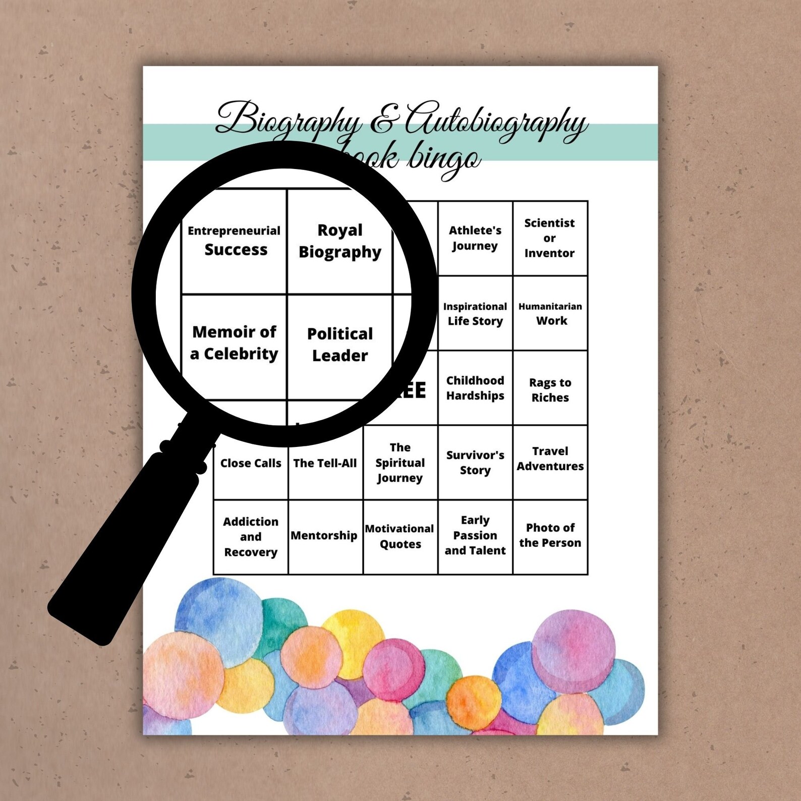 Biography Book Bingo, Autobiography Book Bingo, Book Challenge ...