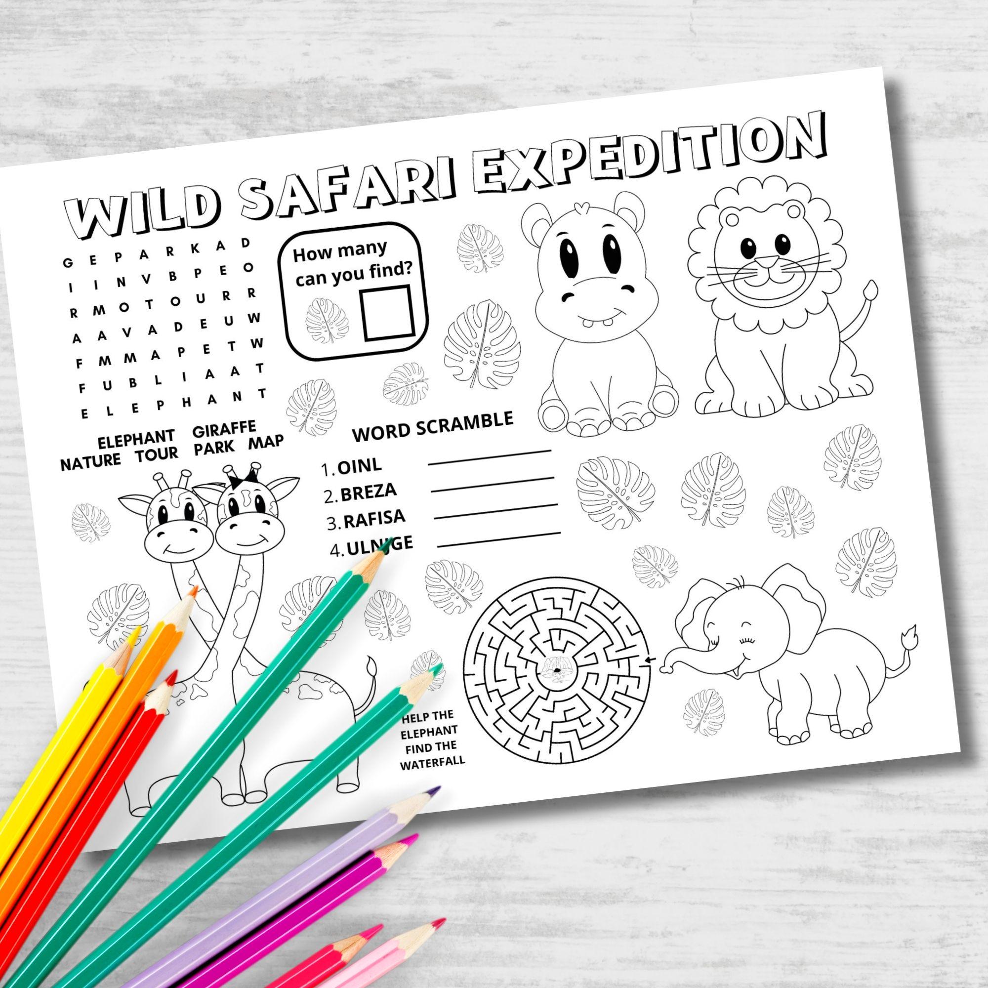 Safari Activity Placemat Printable Safari Activity Sheet for Kids ...