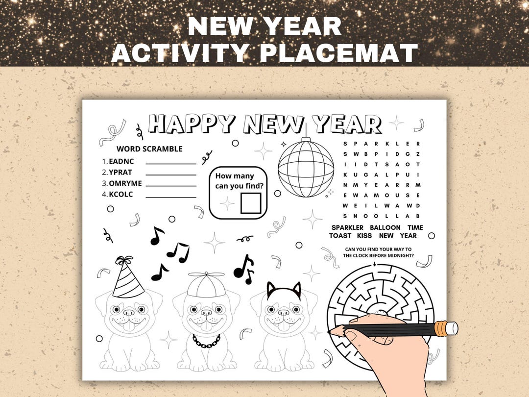 New Year Activity Placemat for Kids New Years Eve Activity Sheet ...