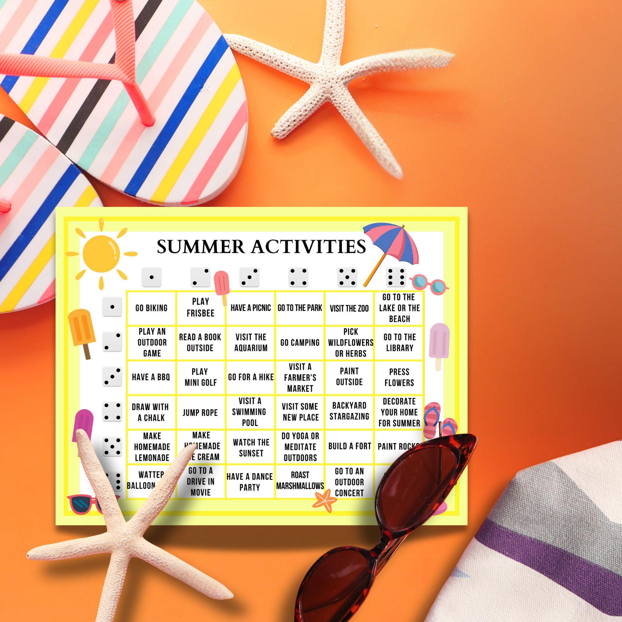 Summer Activities Dice Game Printable Summer Bucket List I'm Bored Jar ...