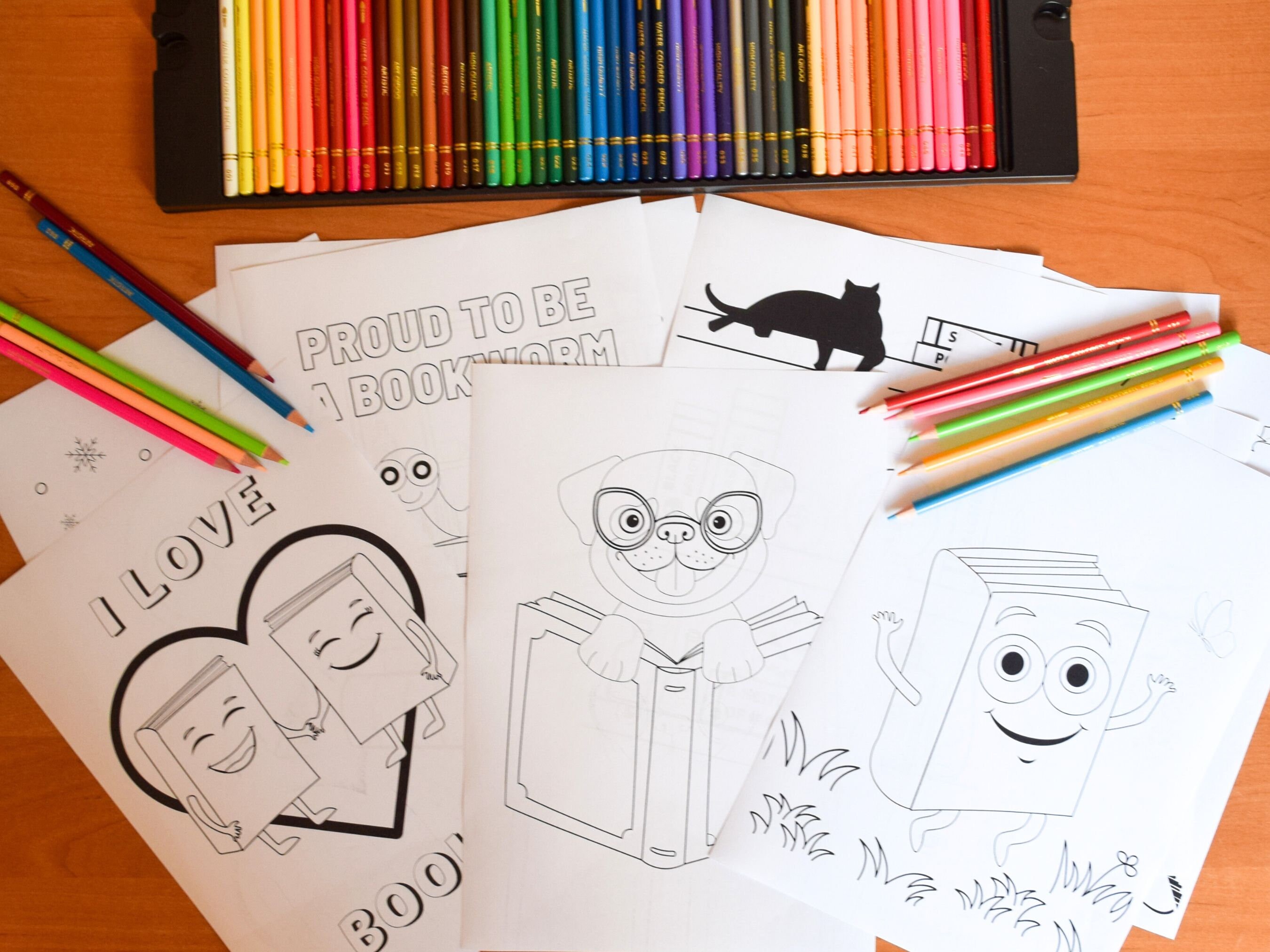 Reading Coloring Pages for Kids Printable, Book Lover Gift, Bookworm ...