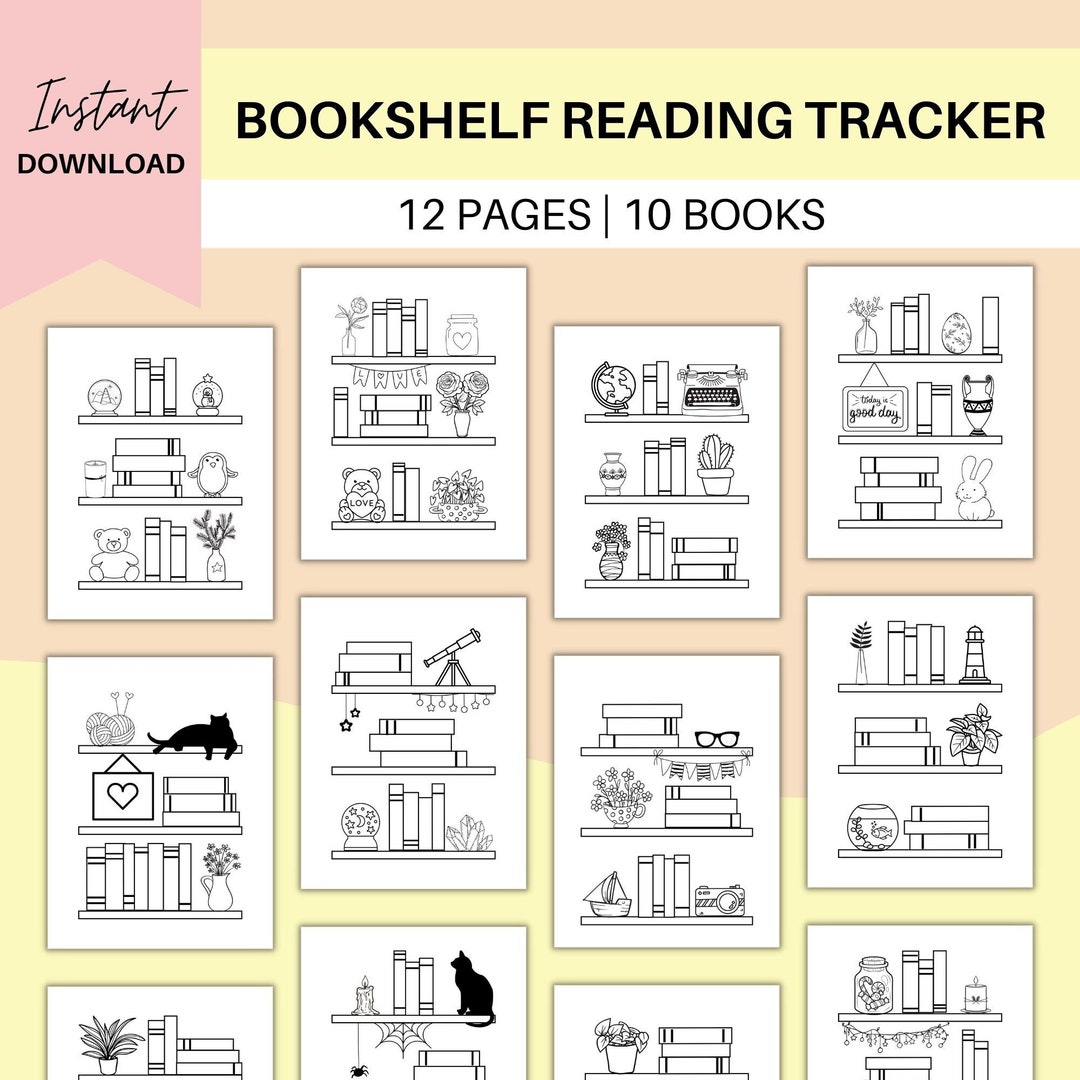 Book Tracker Printable, Bookshelf Reading Tracker, Yearly Monthly ...
