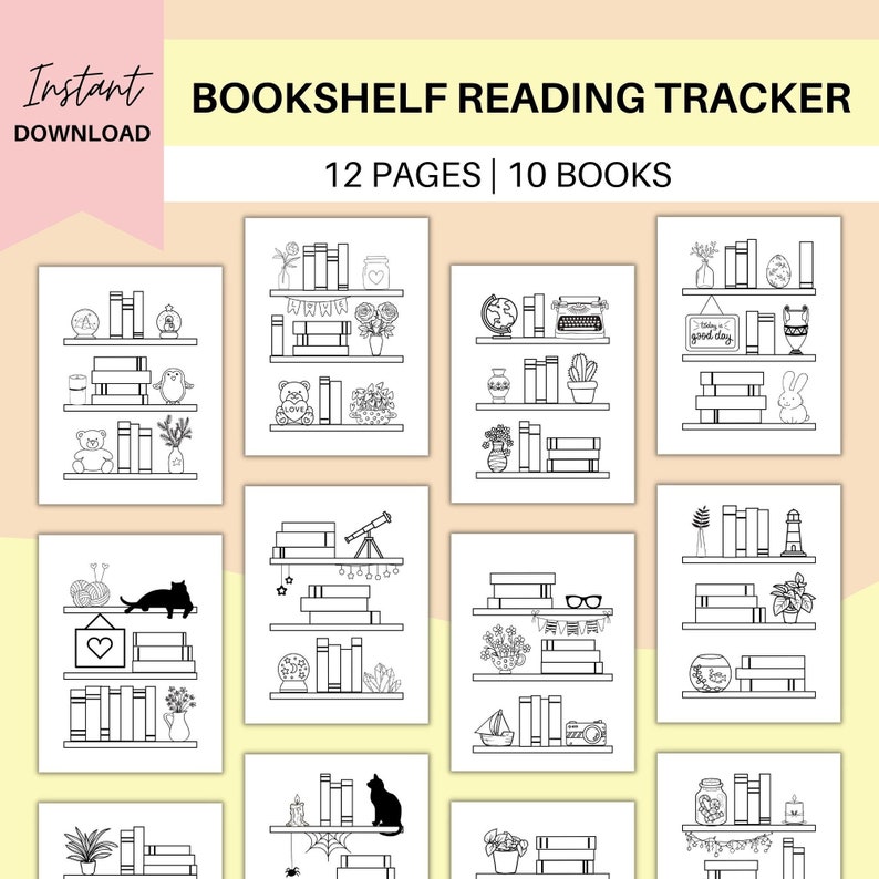 Book Tracker Printable, Bookshelf Reading Tracker, Yearly Monthly ...