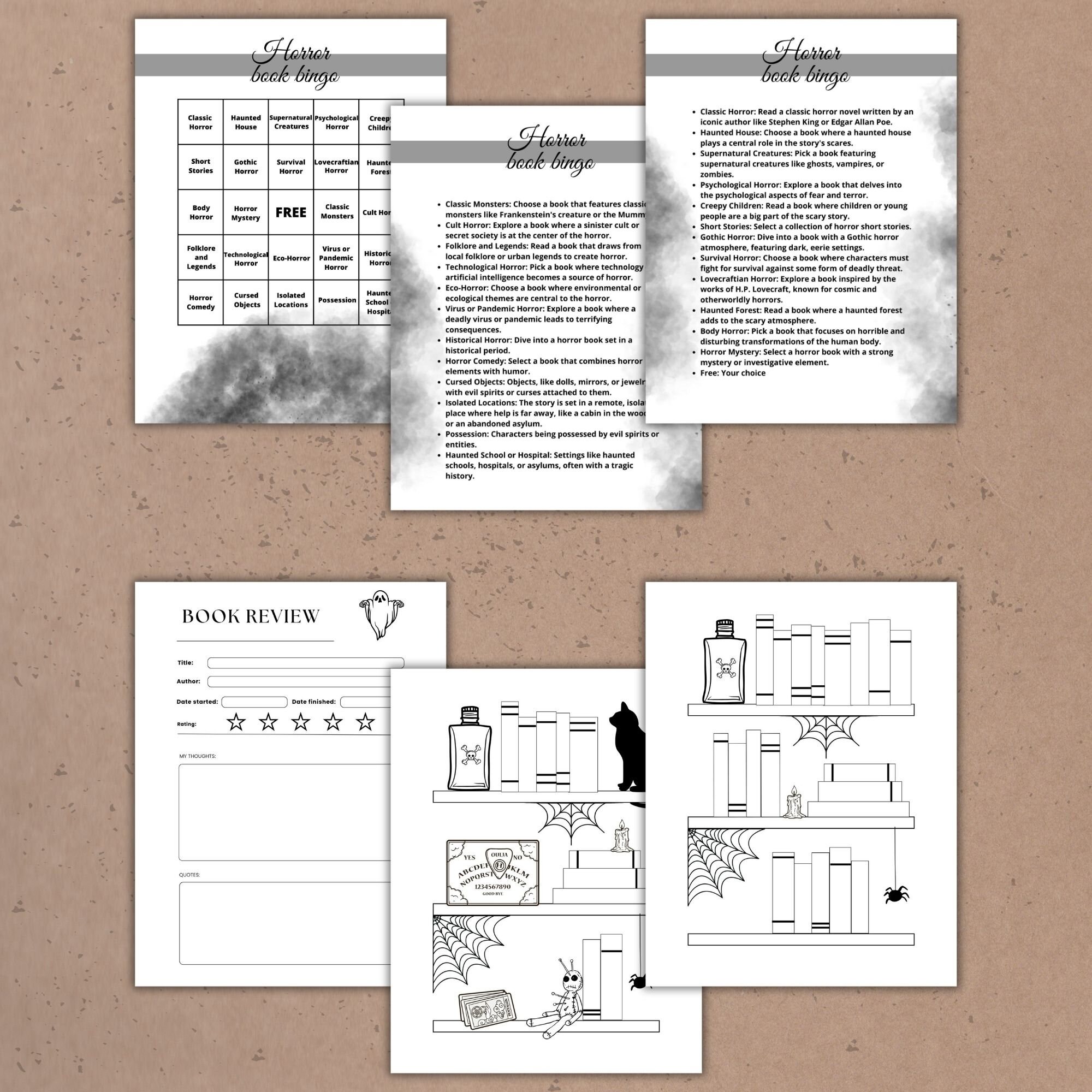 Horror Book Bingo Printable Horror Reading Challenge Horror Bookshelf ...