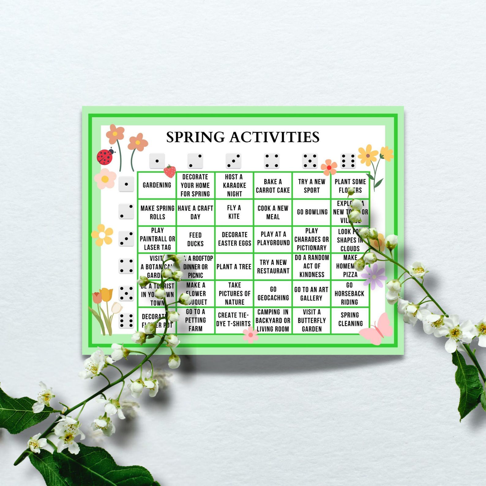 Spring Activities Dice Game Printable Spring Bucketlist I'm Bored Jar ...