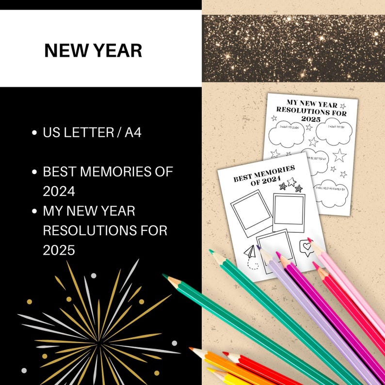 Printable New Year Memory & Resolution Set, New Year Resolution for ...